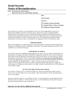 Fillable Online secure ssa Social Security Notice of Reconsideration ...