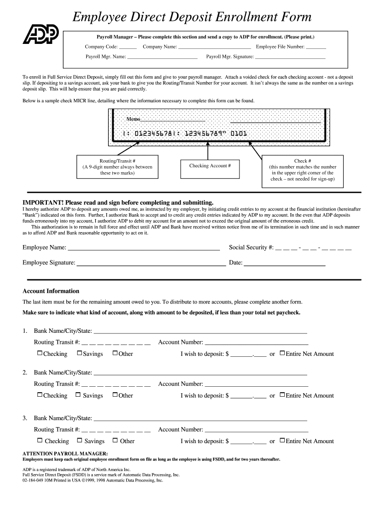 Adp Direct Deposit Form Spanish Fill Online Printable Fillable 