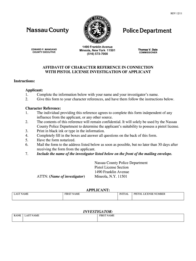 Nassau County Pistol Permit Character Reference Form Fill Online Printable Fillable Blank 