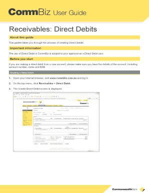 Fillable Online commbank com Receivables: Direct Debits - commbank com ...