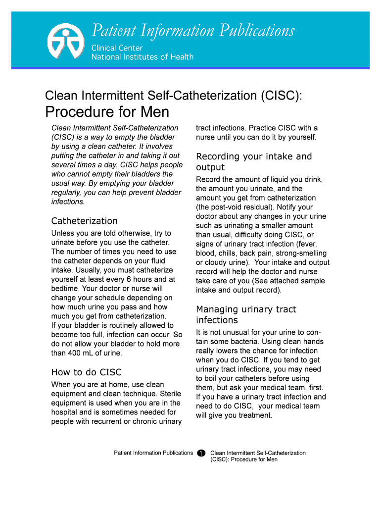 Fillable Online cc nih Clean Intermittent Self-Catheterization (CISC ...