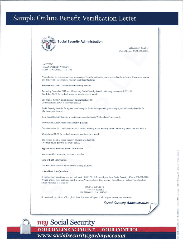 2013 Form Sample Online Benefit Verification Letter Fill Online 