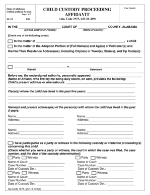 Fillable Online eforms alacourt Child Custody Proceeding Affidavit ...