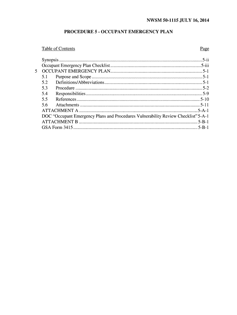 Fillable Online nws noaa PROCEDURE 5 - OCCUPANT EMERGENCY PLAN - nws ...