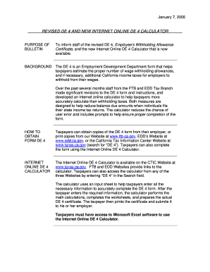 Fillable Online ftb ca Revised DE 4 and New Internet online DE 4 ...
