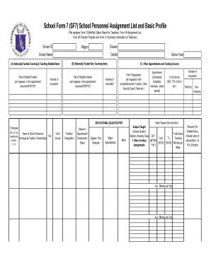 Fillable Online deped gov School Form 7 (SF7) School Personnel Assignment List and Basic Profile ...