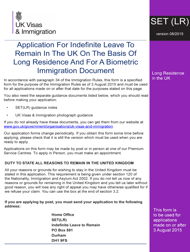 Fillable Online SET(LR) - Long Residence ILR ...