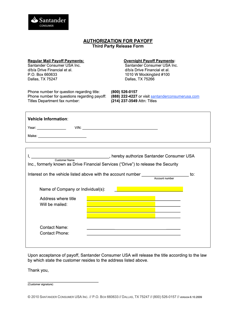 Printable Authorization For Payoff Form Fill Online Printable 