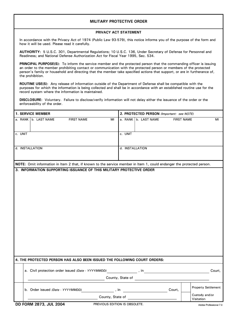 2004 Form DD 2873 Fill Online, Printable, Fillable, Blank - pdfFiller