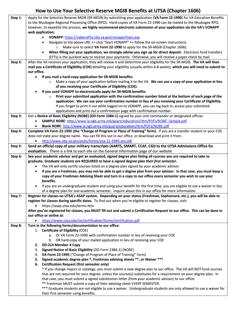 Fillable Online utsa How to Use Your Selective Reserve MGIB Benefits at ...