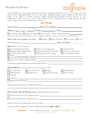 Fillable Online Enrollment Forms - Dogtopia Fax Email Print - pdfFiller