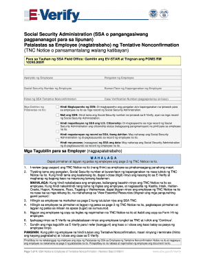 Fillable Online SSA TNC Notice - E-Verify Fax Email Print - pdfFiller