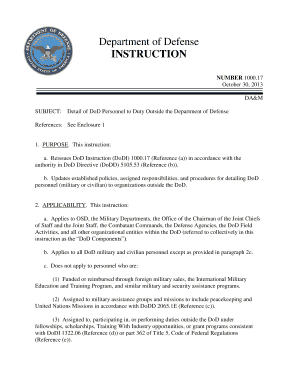 Fillable Online DoD Instruction 1000.17, October 30, 2013. Detail of ...