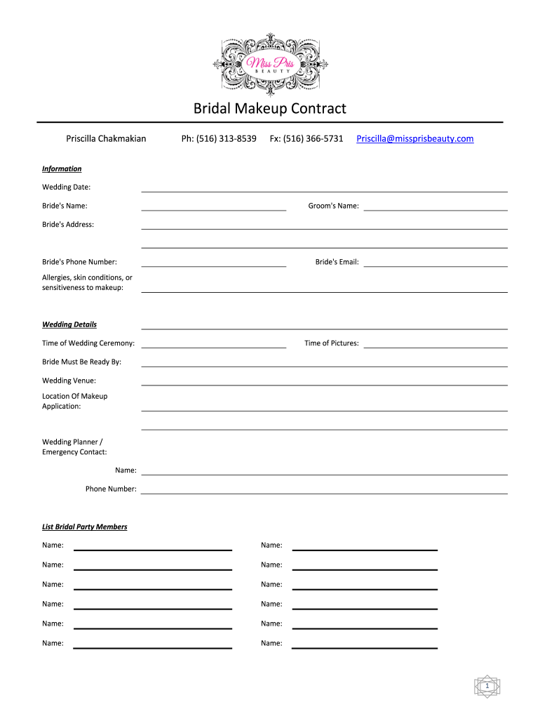 Free Makeup Wedding Contract Templates