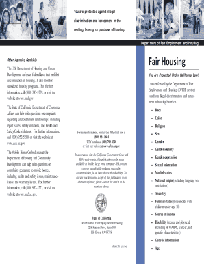 Fillable Online dfeh ca Fair Housing - California Department of Fair ...