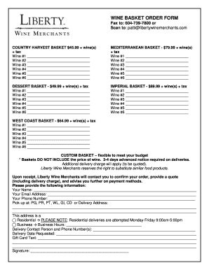 Fillable Online WINE BASKET ORDER FORM - Liberty Wine Merchants Fax ...