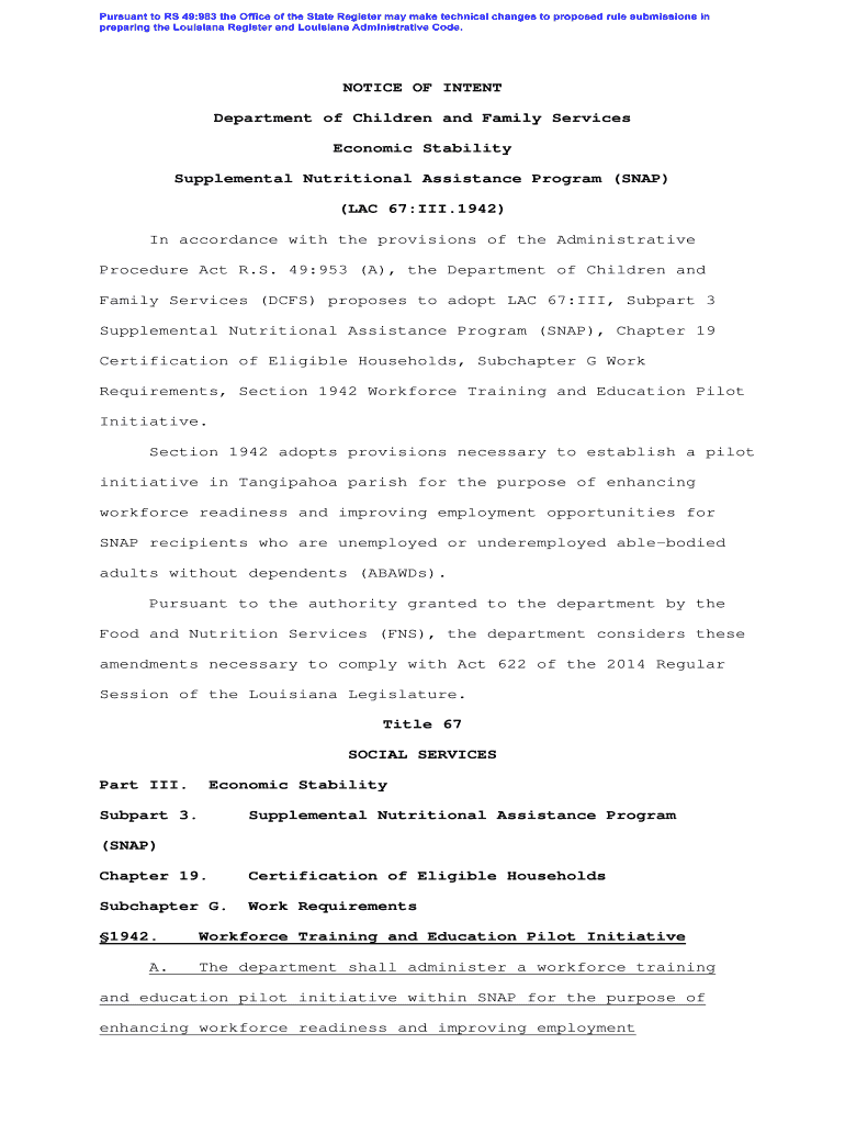 Fillable Online dcfs louisiana SNAP - Department of Children & Family ...