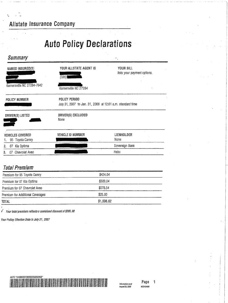Car Insurance Declaration Page Template Fill Online Printable 
