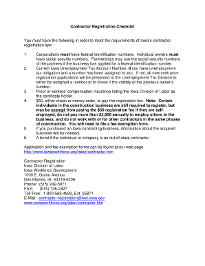 Fillable Online iowaworkforce Contractor Registration Checklist ...