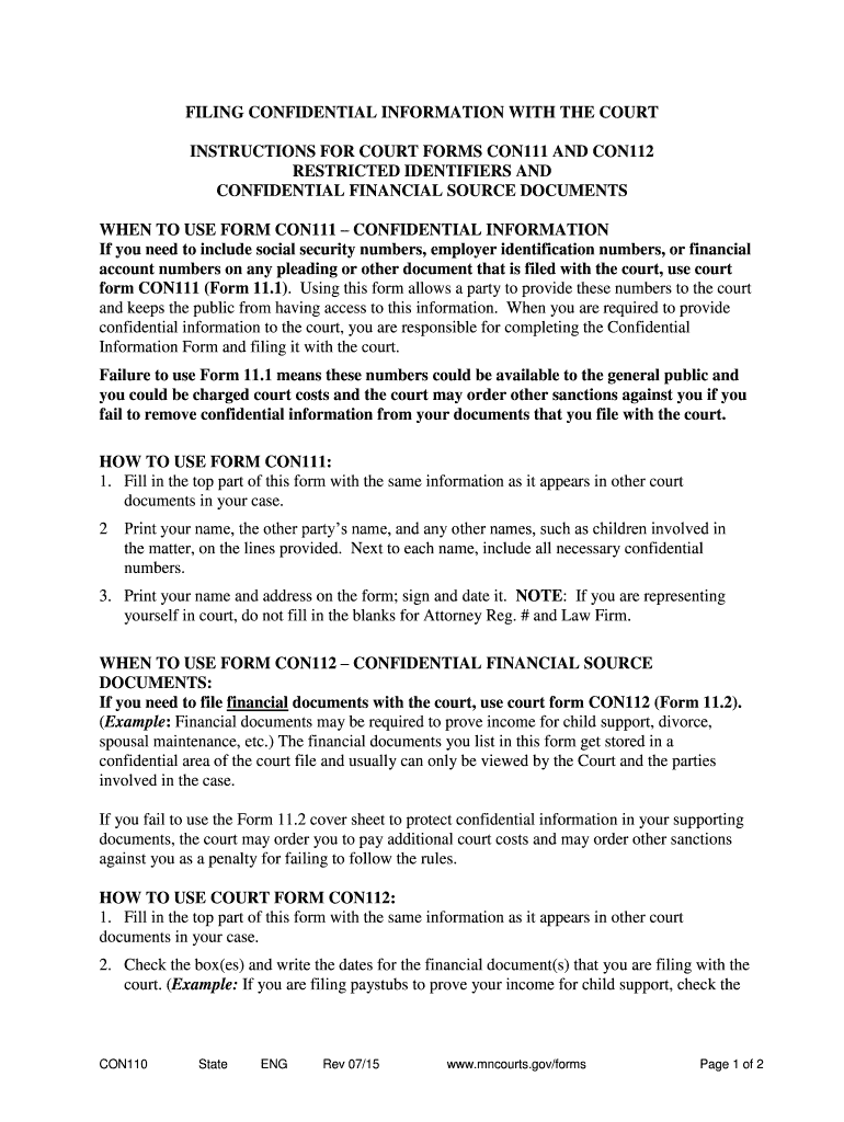 Fillable Online mncourts Filing confidential information with the court ...