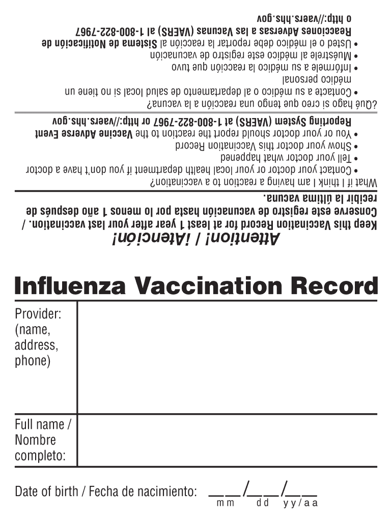 Fillable Online cdc Influenza Vaccination Record - cdc Fax Email Print ...