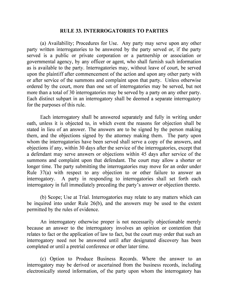 Fillable Online courts maine RULE 33. INTERROGATORIES TO PARTIES (a ...