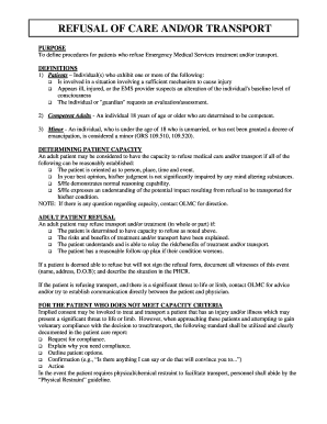 Fillable Online REFUSAL OF CARE AND/OR TRANSPORT Fax Email Print ...