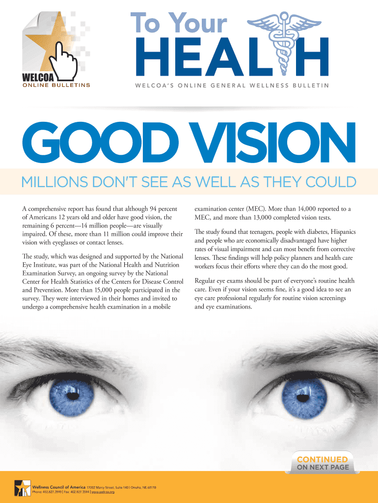 Fillable Online eye care professional regularly for routine vision ...