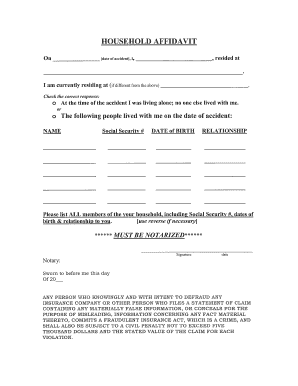 Household Affidavit - Fill Online, Printable, Fillable, Blank | pdfFiller