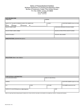 Fillable Online mi Notice of Premanufactured Violation Michigan ...