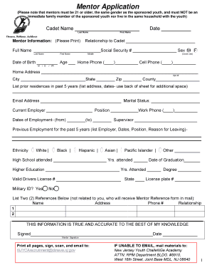 Fillable Online nj Mentor Application Form PDF 306KB Fax Email Print - pdfFiller