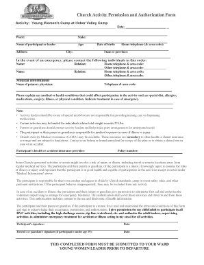 Activity Young Women's Camp At Heber Valley Camp - Fill and Sign ...