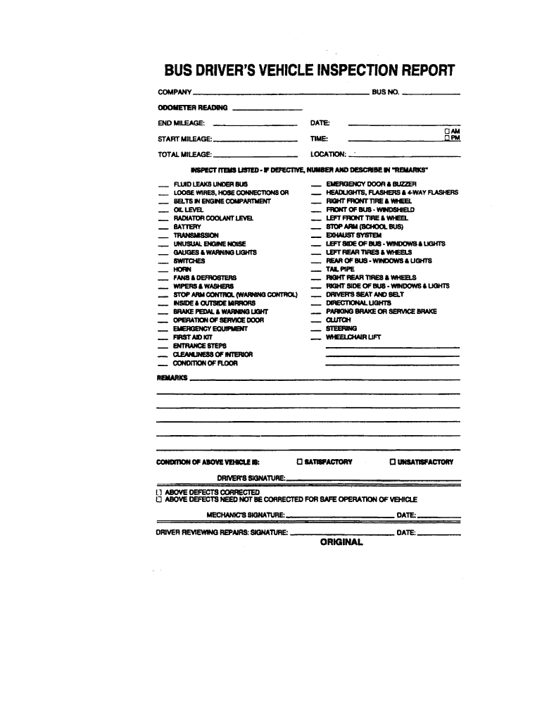 Fillable Online BUS DRIVER'S VEHICLE INSPECTION REPORT Fax Email Print ...