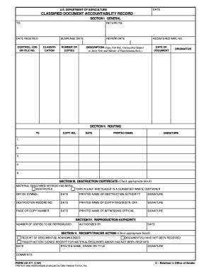 Fillable Online ocio usda CLASSIFIED DOCUMENT ACCOUNTABILITY RECORD - ocio usda Fax Email Print ...