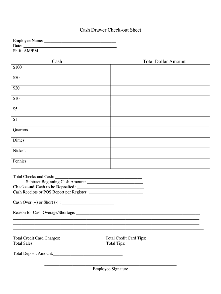 Cash Drawer Reconciliation Sheet Fill Out Sign Online DocHub