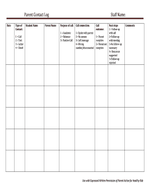 Parent Contact Log Template Forms - Fillable & Printable Samples for ...