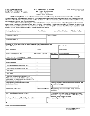 Fillable Online hud Closing Worksheet - hud Fax Email Print - pdfFiller