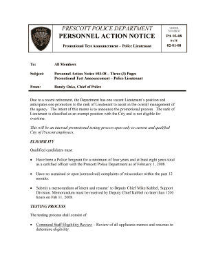 Fillable Online PERSONNELACTION NOTICE Fax Email Print - pdfFiller