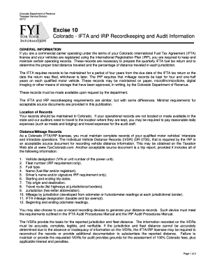 Fillable Online colorado IFTA and IRP Recordkeeping and Audit ...