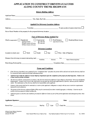 Fillable Online jeffersoncountywi Driveway/Access Application (PDF) Fax ...