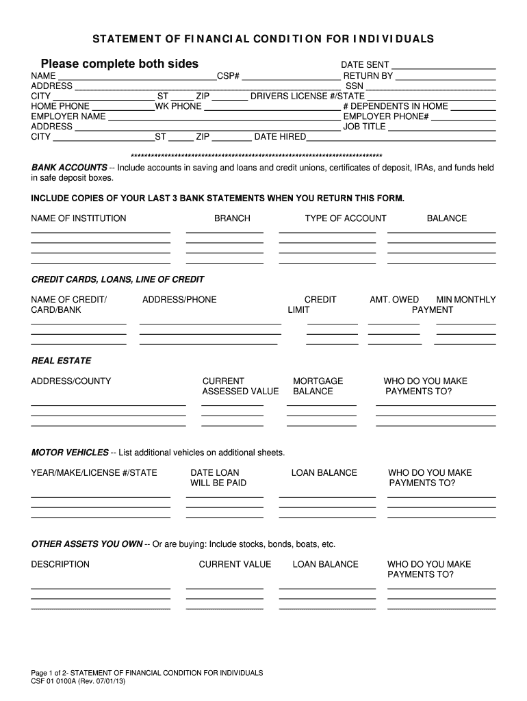 Statement of Financial Condition for Individuals - Fill Out, Sign ...