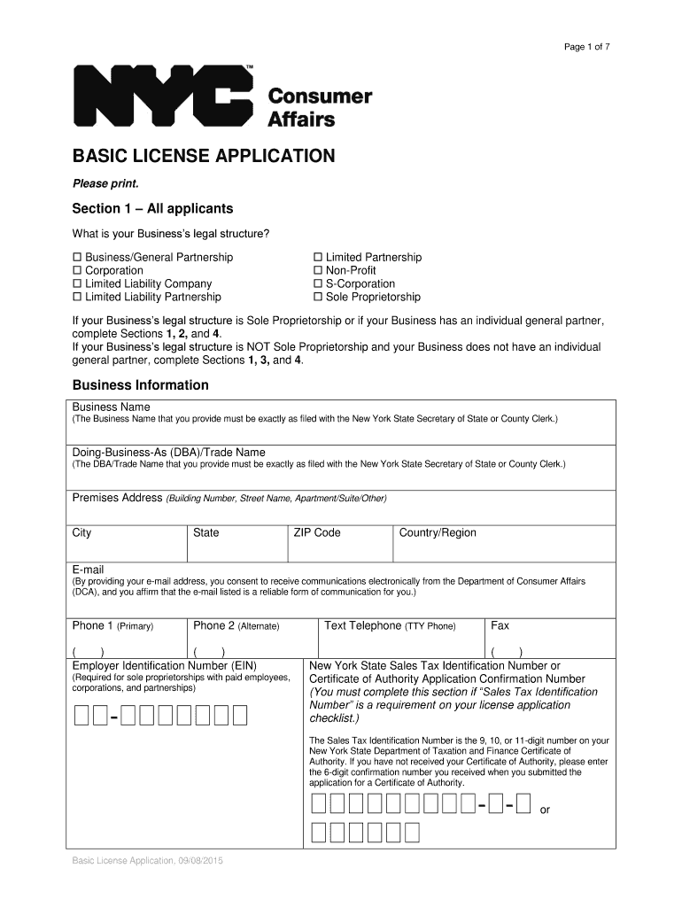 Fillable Online BASIC LICENSE APPLICATION Please print Fax Email Print ...
