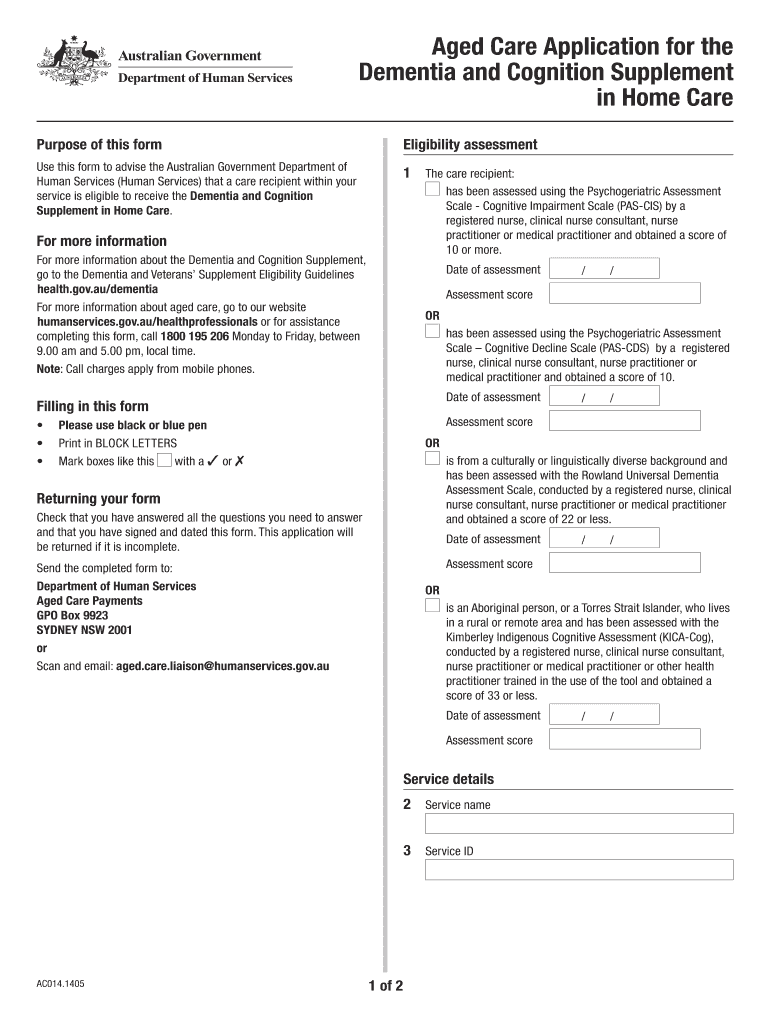 Fillable Online humanservices gov Aged Care Application for the ...