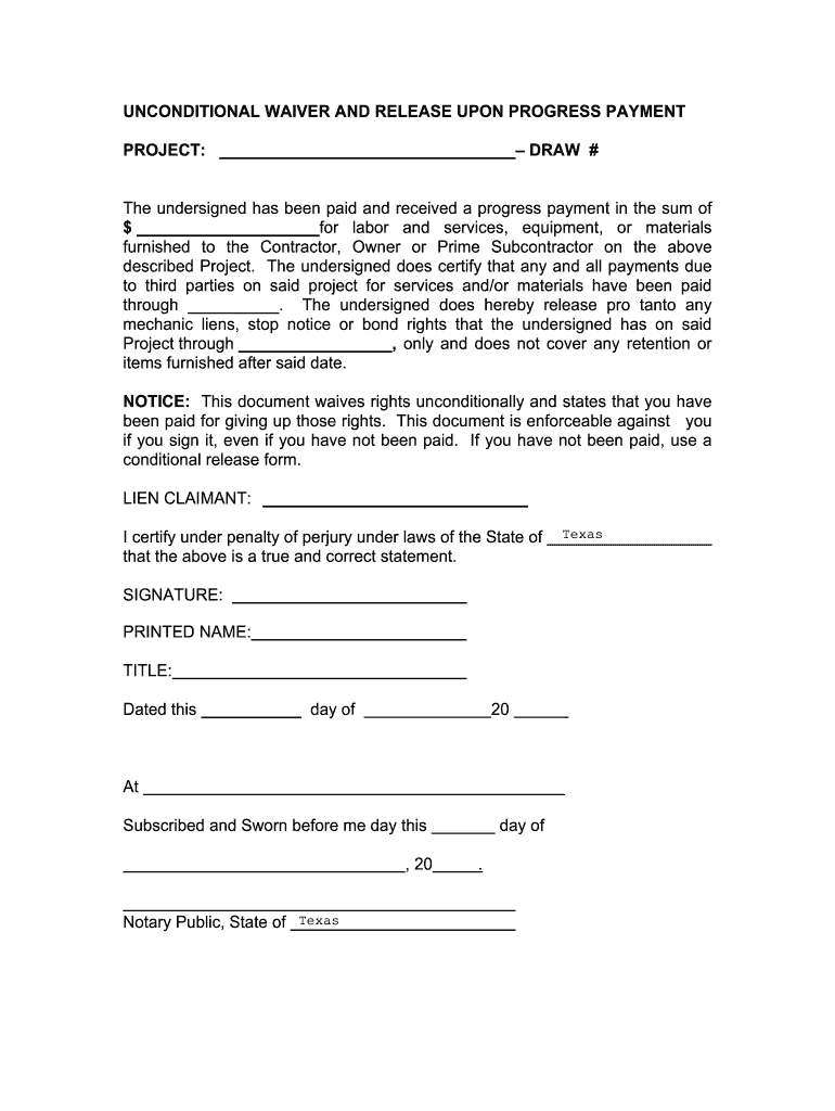 Printable Unconditional Lien Waiver Template