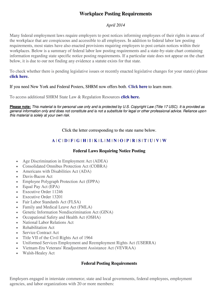 Fillable Online shrm Workplace Posting Requirements - shrm Fax Email ...