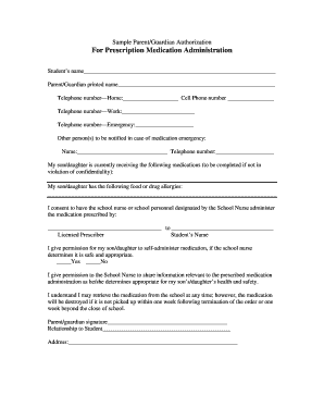 Fillable Online mass Sample Parent/Guardian Authorization for Prescription Medication ... - mass ...