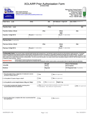 Fillable Online dhhr wv XOLAIR Prior Authorization Form (omalizumab ...