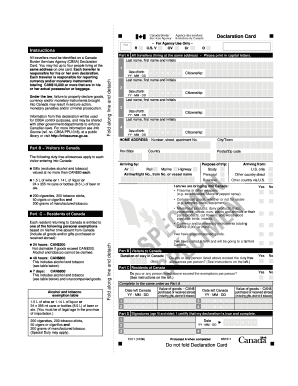 Fillable Online cbsa-asfc gc Declaration Card - cbsa-asfc gc Fax Email ...