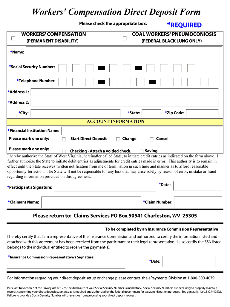 Fillable Online wvsao Workers' Compensation Direct Deposit Form Fax ...