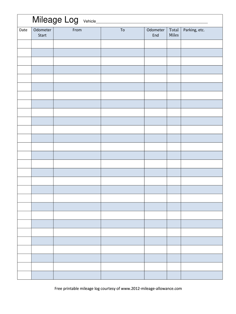 2012 Form Mileage Allowance Free Printable Mileage Log Fill Online 
